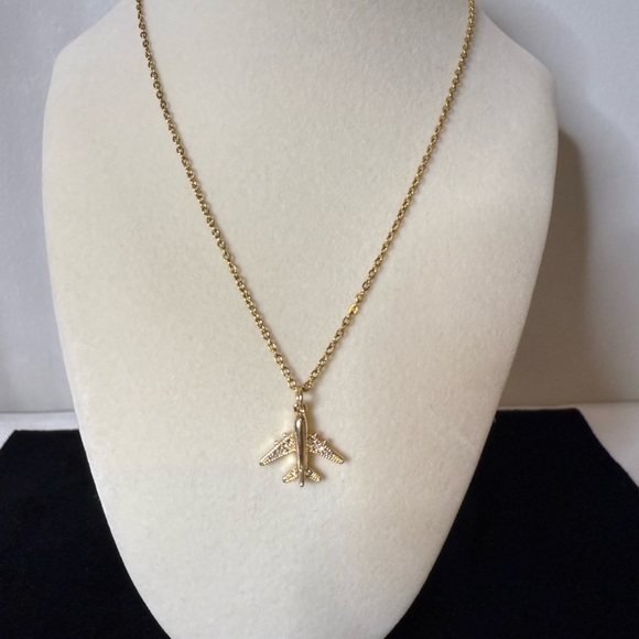 Jewelry | 25 Elegant Gold Tone Airplane Pendant Necklace | Poshmark